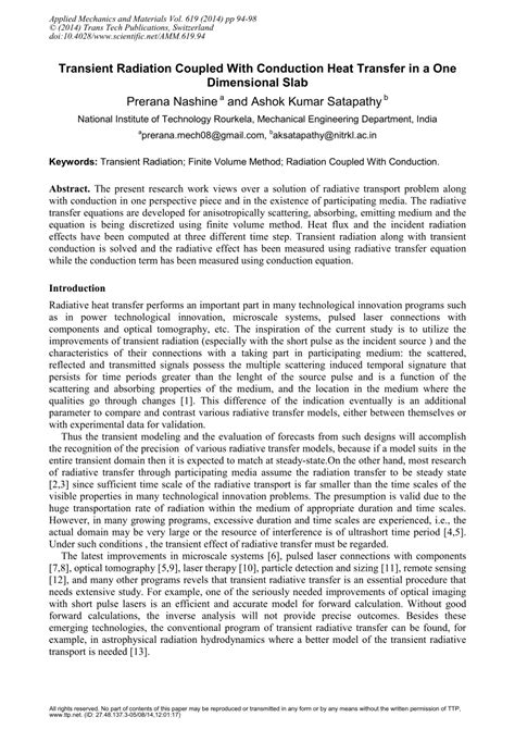 Pdf Transient Radiation Coupled With Conduction Heat Transfer In A