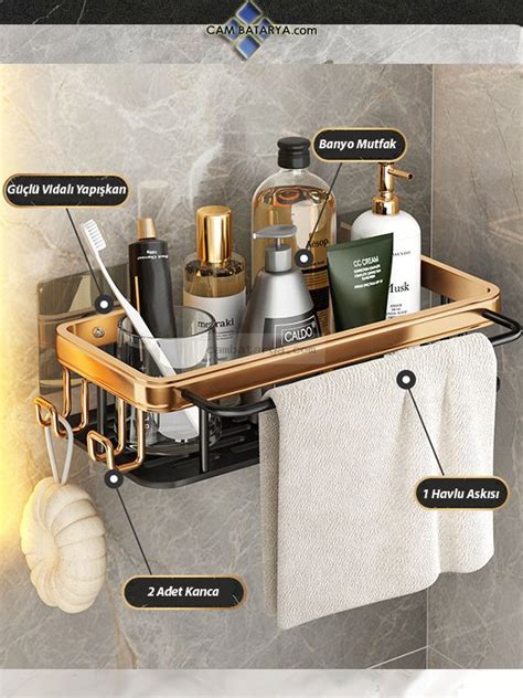 Banyo Mutfak Askısı Kiracı Dostu Yapışkanlı Banyo Düzenleyici Raf Da