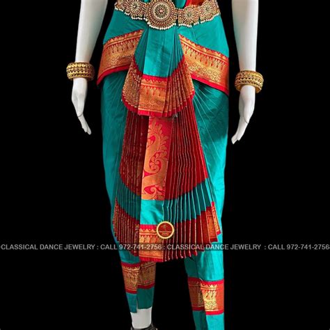 Teal Blue Red Bharatanatyam Dance Costume 34 Inches Length Pant Size