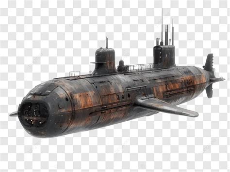 A Heavily Weathered And Rusty Military Submarine With Dark Hull