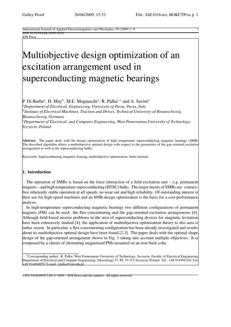 Pdf Multiobjective Design Optimization Of An Excitation Arrangement