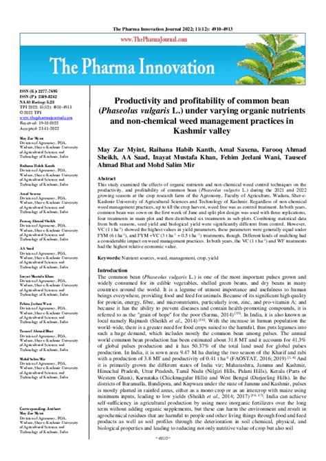 Pdf Productivity And Profitability Of Common Bean Phaseolus Vulgaris L Under Varying