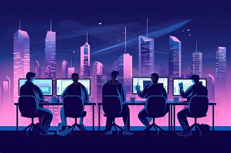 Programmers Work In An Office In A Big City Office Workers Designers Stock Illustration