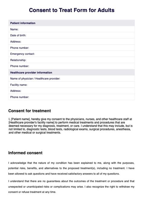 Consent To Treat Form For Adults