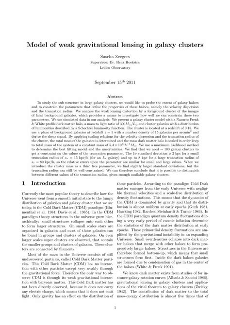 Pdf Model Of Weak Gravitational Lensing In Galaxy Clusters Dokumentips