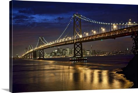 Oakland Bay Bridge And San Francisco Skyline At Night Wall Art Canvas
