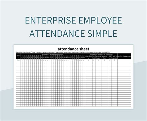 Enterprise Employee Attendance Simple Excel Template And Google Sheets File For Free Download