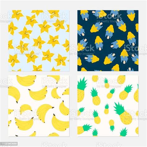 달콤한 과일 꽃과 아이스크림 귀여운 여름 완벽 한 패턴 컬렉션입니다 해변 파티 벡터 배경입니다 0명에 대한 스톡 벡터 아트 및 기타 이미지 Istock