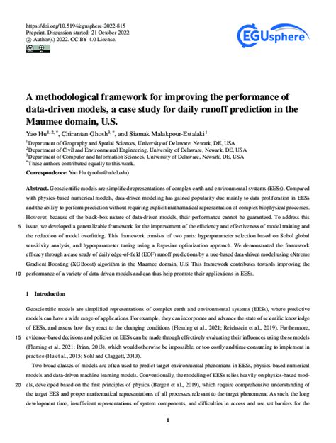Pdf A Methodological Framework For Improving The Performance Of Data Driven Models A Case