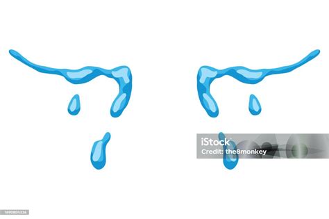 만화 눈물 방울 아이콘입니다 슬픔의 울음소리 눈물의 물방울 우는 액체 떨어지는 푸른 물방울 슬픔에 잠긴 캐릭터 울음 표현을 위한 격리된 벡터입니다 젖은 슬픔 물방울 가공의