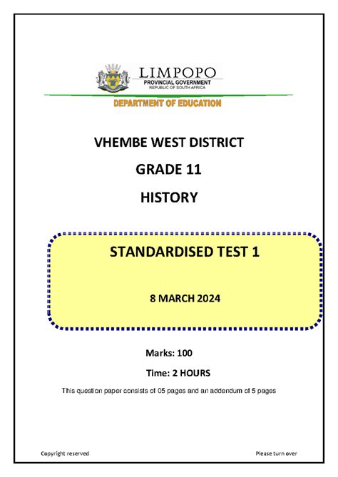 Gr 11 Qp Question Paper Grade 11 Grade 10 Vhembe West District Grade 11 History Marks 100