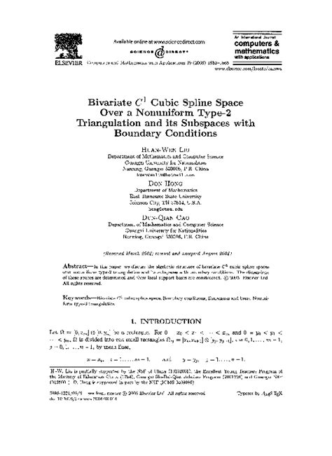 Pdf Bivariate C1 Cubic Spline Space Over A Nonuniform Type 2 Triangulation And Its Subspaces
