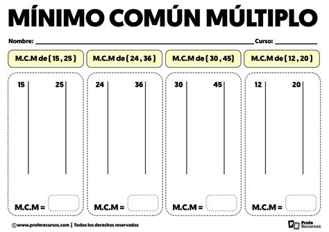 Ejercicios de mínimo común múltiplo para resolver