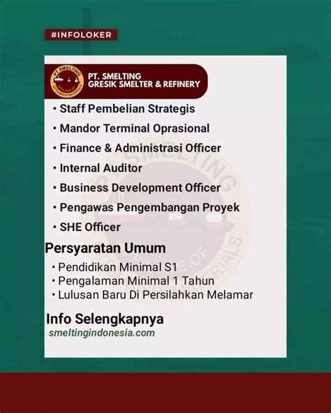Lowongan Kerja PT Smelter Freeport PT Smelting Indonesia Gresik ...