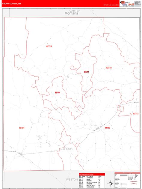 Crook County Wy Zip Code Wall Map Red Line Style By Marketmaps Mapsales