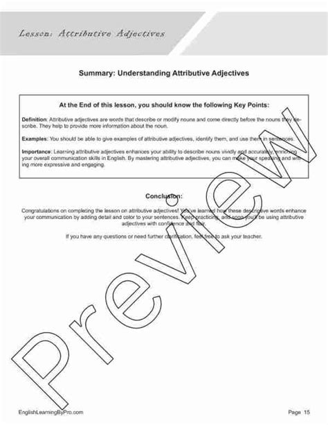 Attributive Adjectives Lesson Editable Fillable Printable Pdf