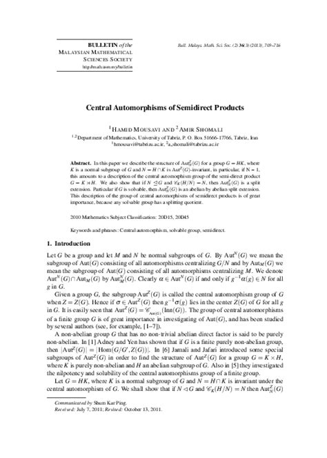 Pdf Central Automorphisms Of Semidirect Products