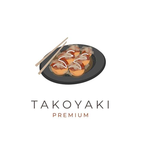 Japanese Food Takoyaki Illustration Logo On A Plate 12687416 Vector Art