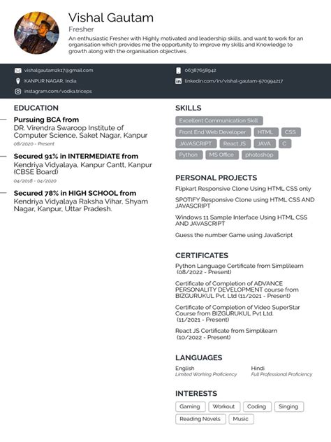 Vishals Resume Pdf Java Script Information Technology Management
