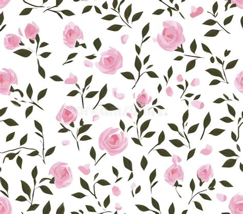 Pink Flowers On White Background Seamless Pattern Generative Ai Stock