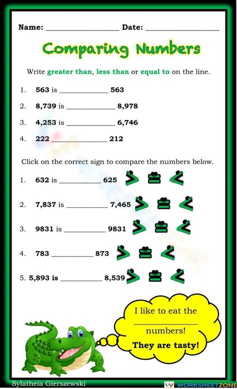 Comparing Numbers Worksheet