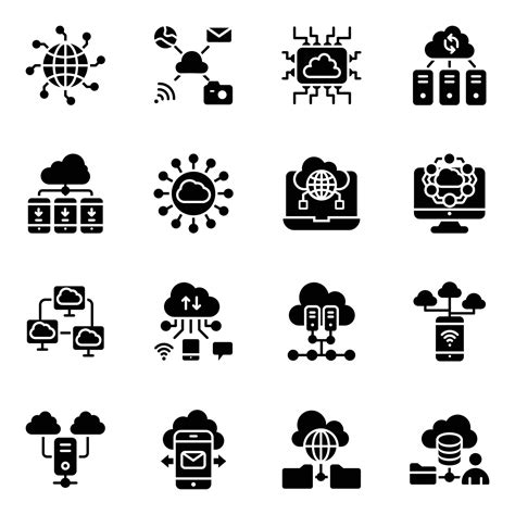 Pack Of Data And Cloud Computing Glyph Icons 16435694 Vector Art At Vecteezy