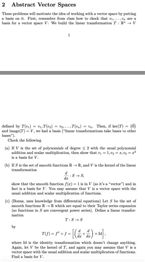 Abstract Vector Spaces These Problems Will Motivate Chegg