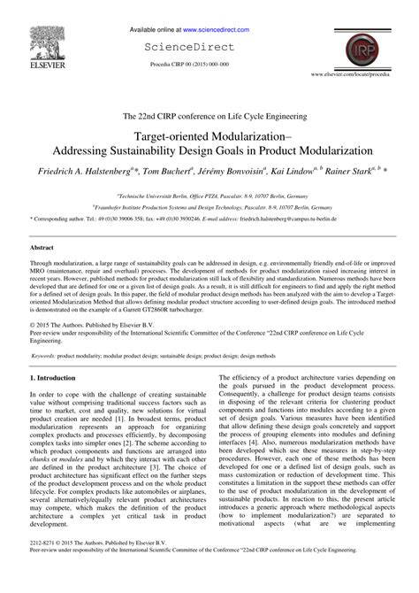 Pdf Target Oriented Modularization Addressing Sustainability Design Goals In Product