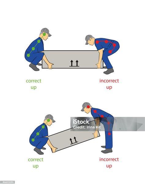 무거운 물체의 안전 해제에 대 한 올바른 자세 건강 관리입니다 손으로 그린 만화 벡터 일러스트 레이 션 디자인 및 인포 그래픽에
