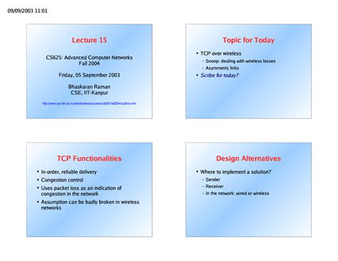 Tcp Functionalities Advanced Computer Networks Lecture 15 Slides Computer Science Engineering