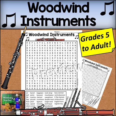 Woodwind Instruments Word Search HARD For Grades 5 To Adult Classful