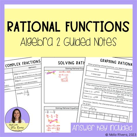 Rational Functions Guided Notes Bundle For Algebra 2 Made By Teachers