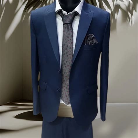 خرید و قیمت کت و شلوار مردانه 2 دکمه سورمه ای روشن با سایزبندی مدل 92 ترب