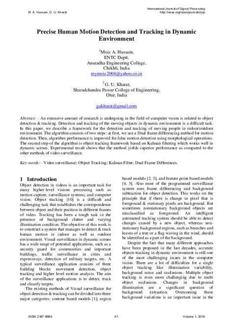Pdf Precise Human Motion Detection And Tracking In Dynamic Environment
