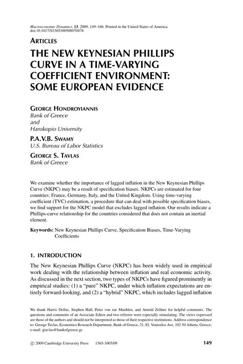 Pdf The New Keynesian Phillips Curve In A Time Varying Coefficient Environment Some European