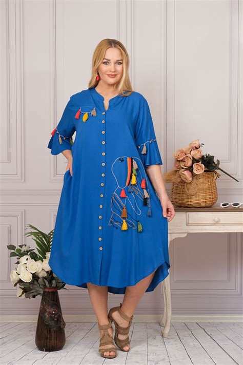 Rochie Tip Camasa Indiana Buzunare Albastru Ihaoo Shop