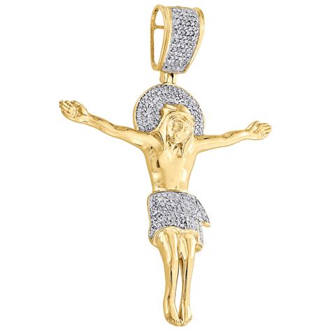 10k Yellow Gold Real Diamond Crucifix Jesus Pendant Cross Designer