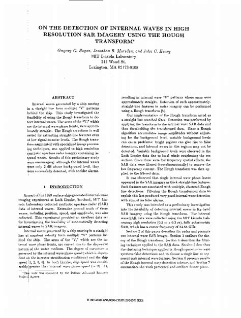 On The Detection Of Internal Waves In High Resolution Sar Imagery Using