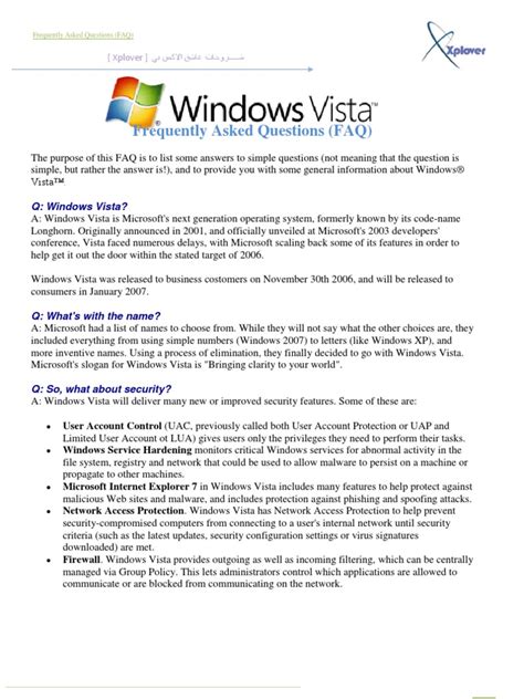 Frequently Asked Questions Faq Pdf Windows Vista Malware