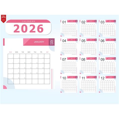 Calendario 2026 Con Acentos Rosados Plantilla De Planificación