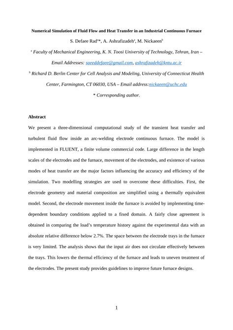 PDF Numerical Simulation Of Fluid Flow And Heat Transfer In An Industrial Continuous Furnace