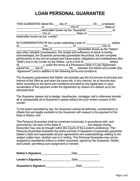 Free Personal Guarantee Forms For Loan Word Pdf