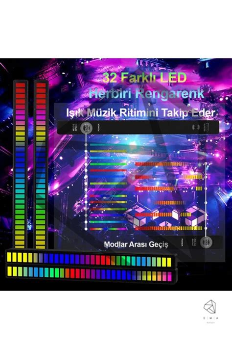 Ema Dükkan Sese Duyarlı Rgb Ritim Işığı Araç Içi Müzik Barı Gamer Rgb Led Şarjlı Fiyatı