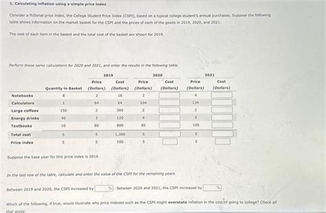 solved 1 calculating inflation using a simple price index