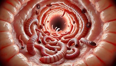 Worms In The Human Intestine Depicting Common Parasitic Worms Such As