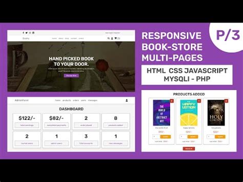Complete Responsive Book Store Website Design With Admin Dashboard HTML CSS JavaScript PHP MySQL