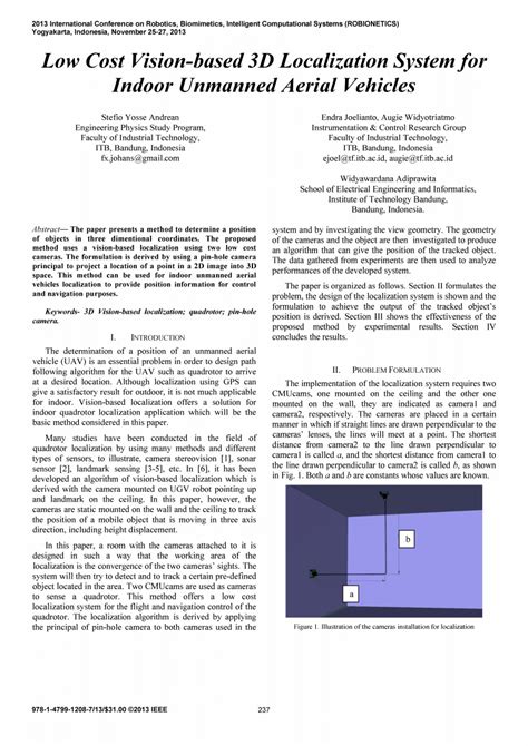 Pdf Low Cost Vision Based 3d Localization System For Indoor Unmanned