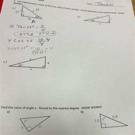 [answered] teacher 1 use trigonometric ratios to find the value of each