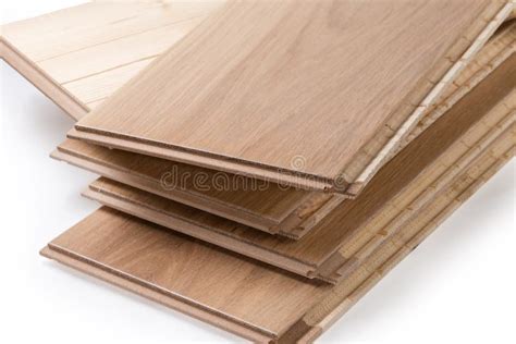 Oak Engineered Wood Flooring Boards In Stack Fragment Close Up Stock