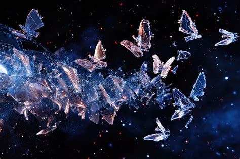 A Swarm Of Nanobots Rebuilding A Shattered Spaceship Hull In Deep Space